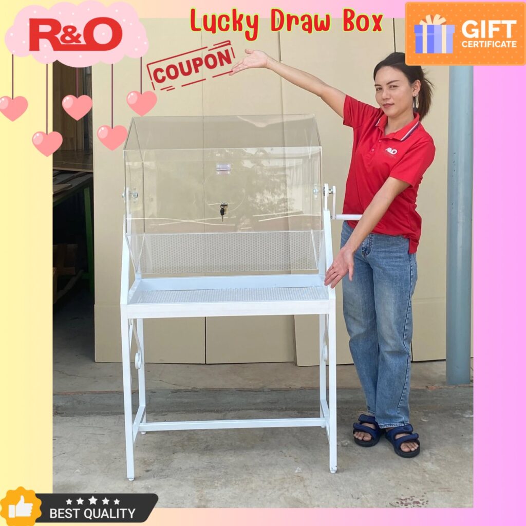 Lucky Draw Box กล่องจับรางวัลแบบหมุนได้เเบบมีขาตั้งเหล็ก ชุดกุญแจล็อค ...